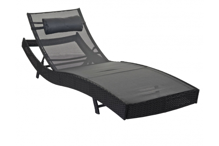 Polyrattan solseng - sort polyrattan liggestol med gråt stof ...